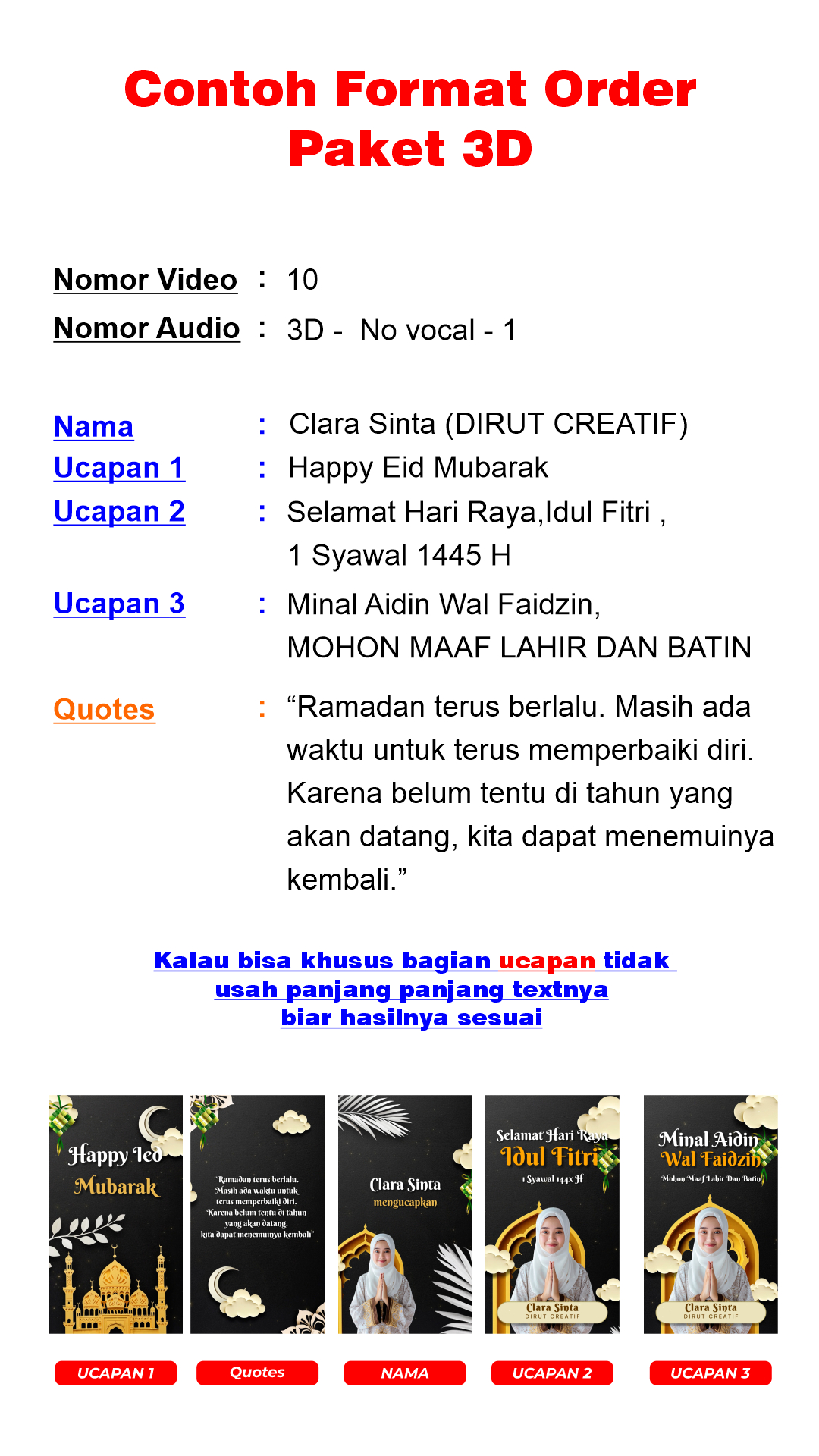 Cara Isi format Order Ucapan Lebaran – Creative Visuale